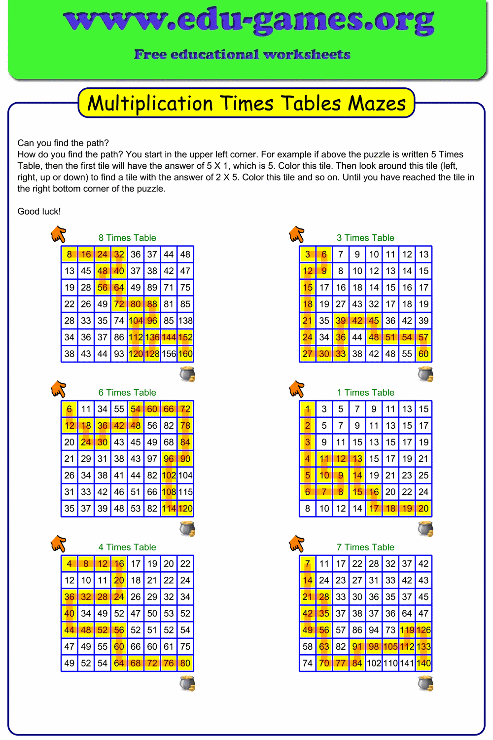 Multiplication Times Table Maze Maker | Free Math Worksheets and Templates