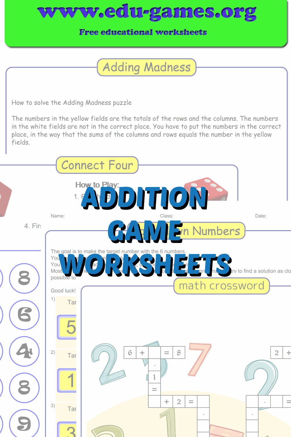 Free Addition Game Worksheets - Edu-Games