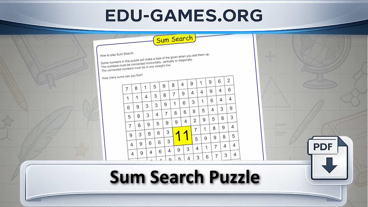 Free Addition Sum Search Worksheet Maker – Printable Math Puzzles