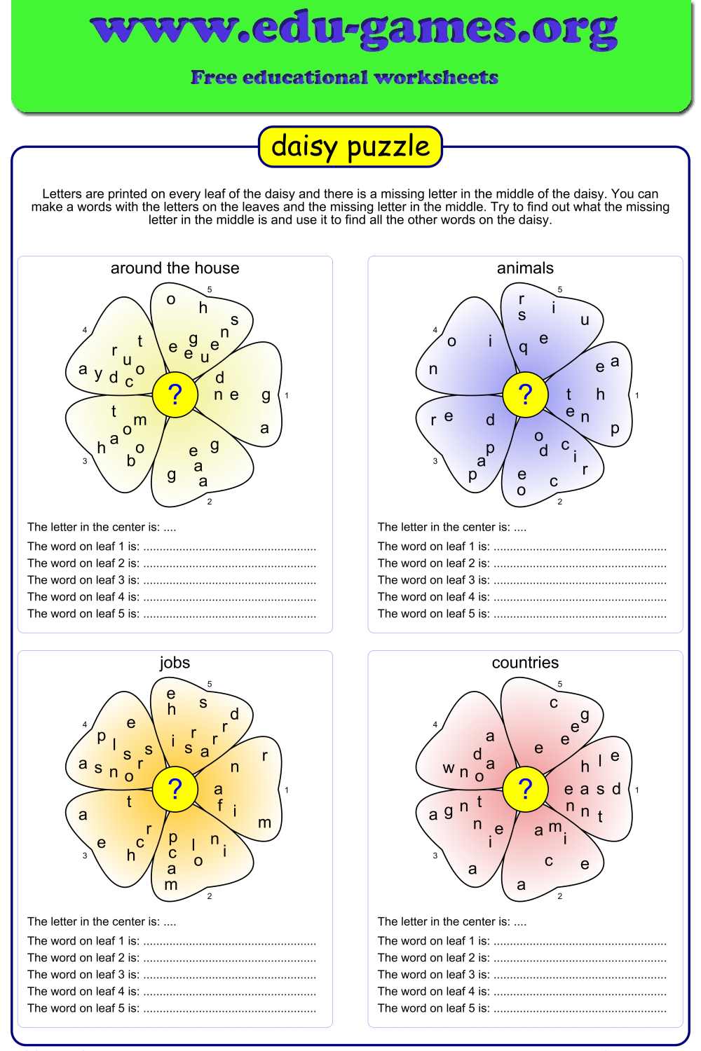 Daisy Puzzle Maker and Puzzles - Free Printable Worksheets