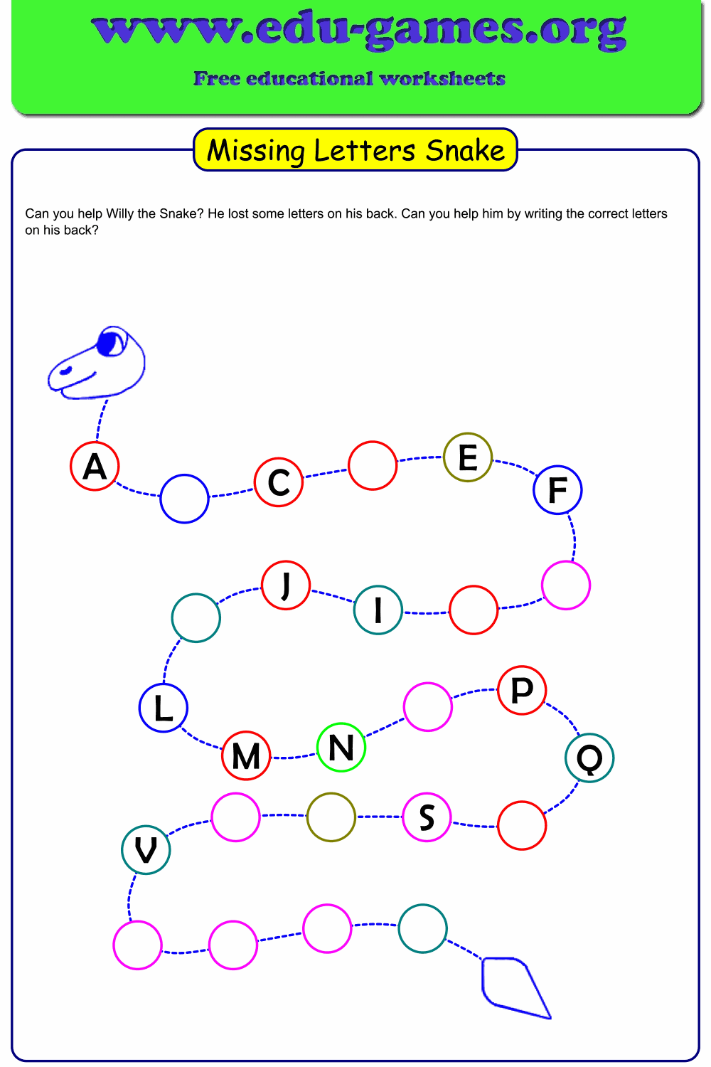 Missing Alphabet Letter Snake Worksheet