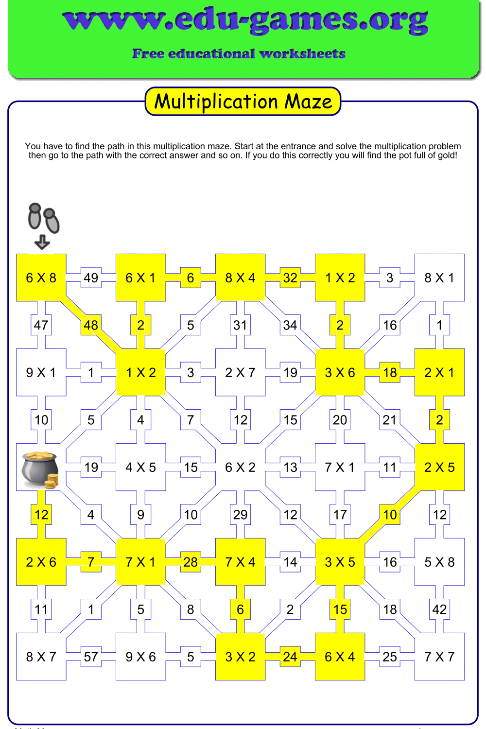 Multiplication Maze Maker | Free Worksheets on edu-games.org