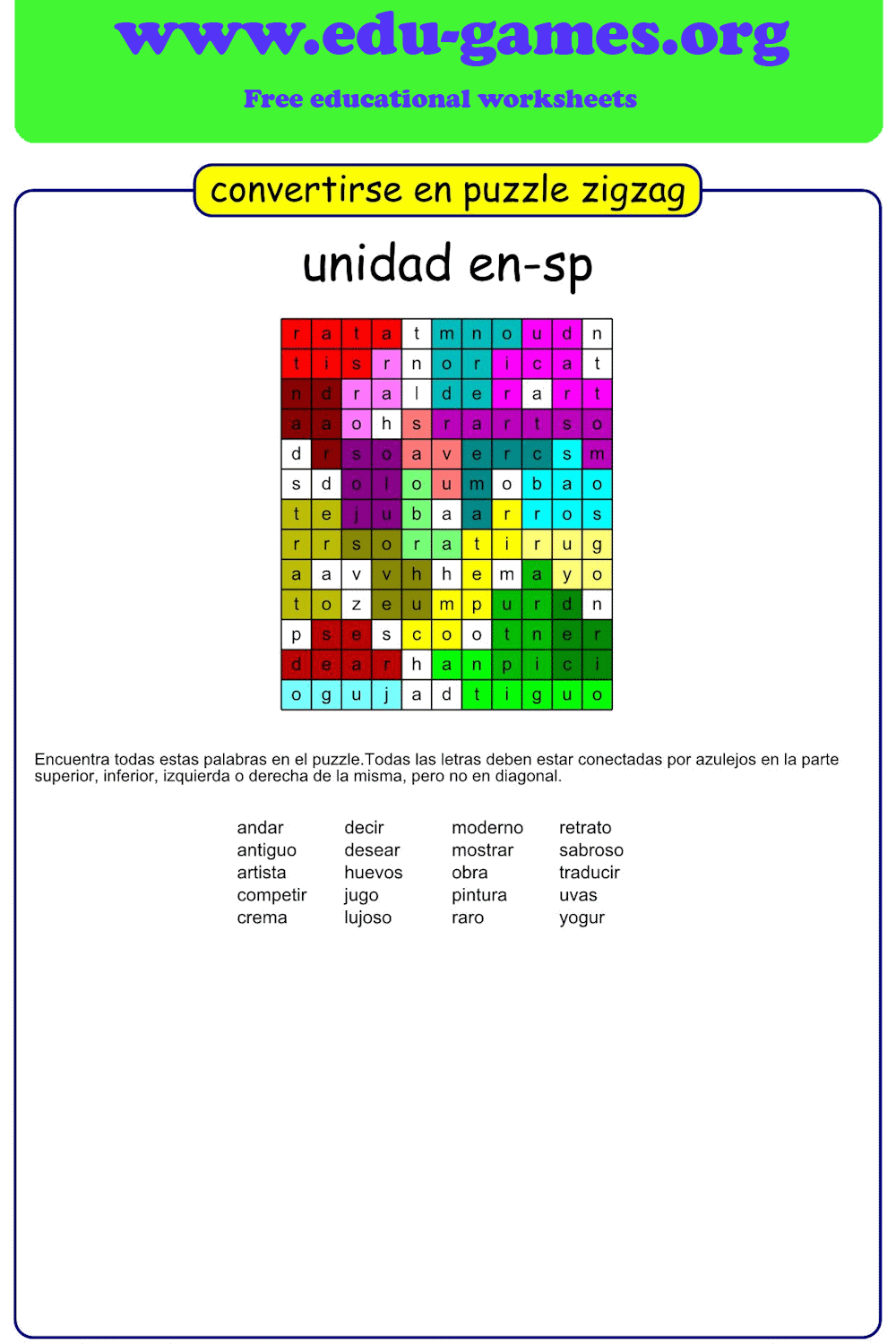 Sopa de letras en zigzag gratis | edu-games.org