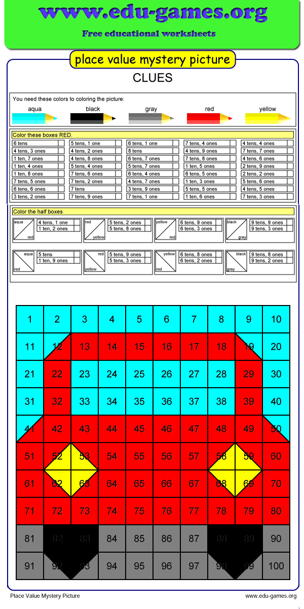 Place Value Mystery Pictures - Free Printable Worksheets