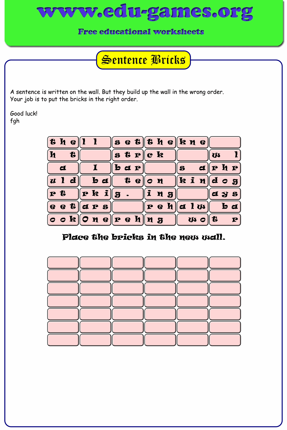 Sentence bricks | edu-games.org