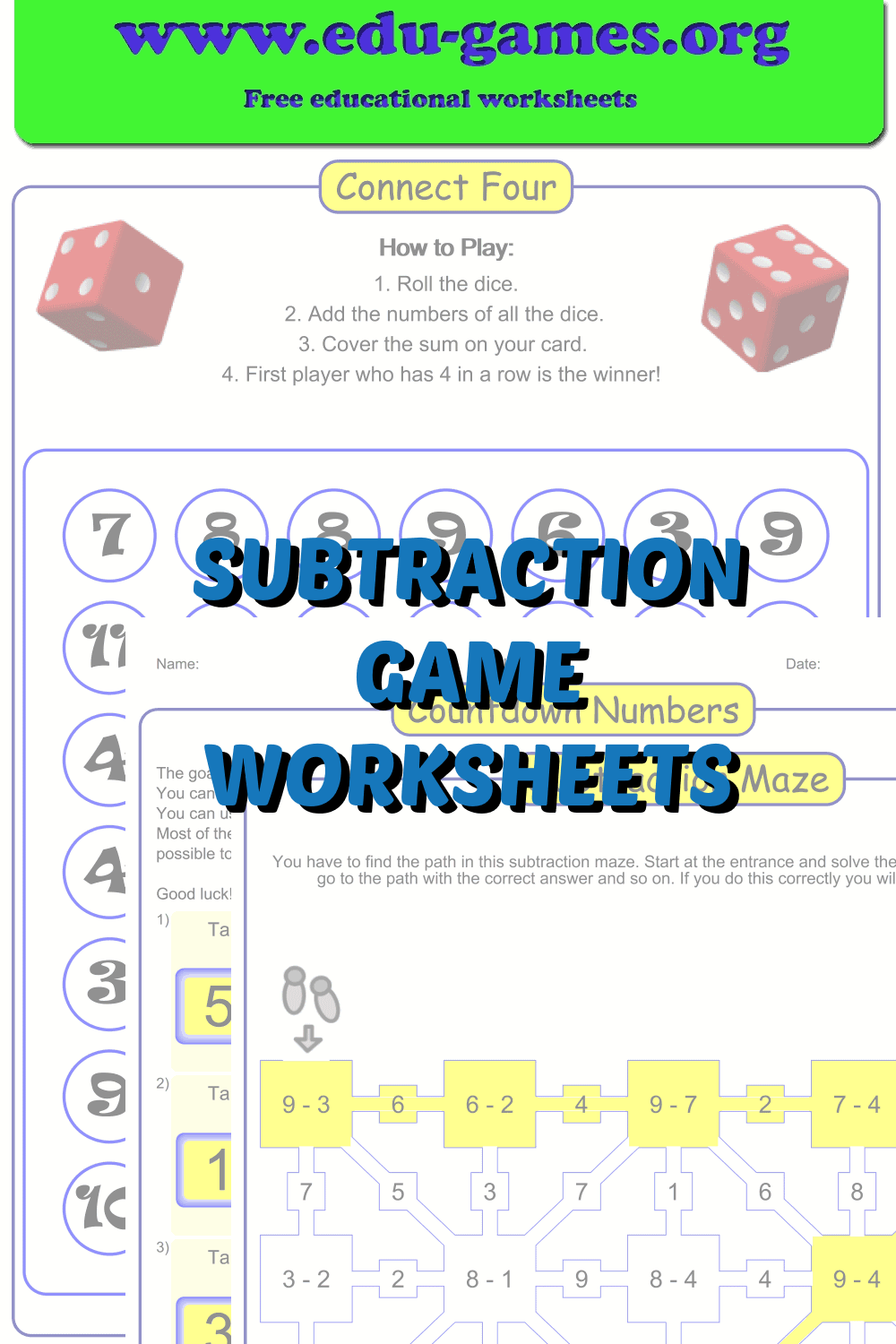 Free Subtraction Game Worksheets | Printable Math Games - Edu-Games