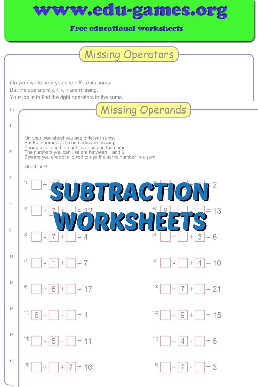 Free Subtraction Worksheet Generators – Printable Math Practice