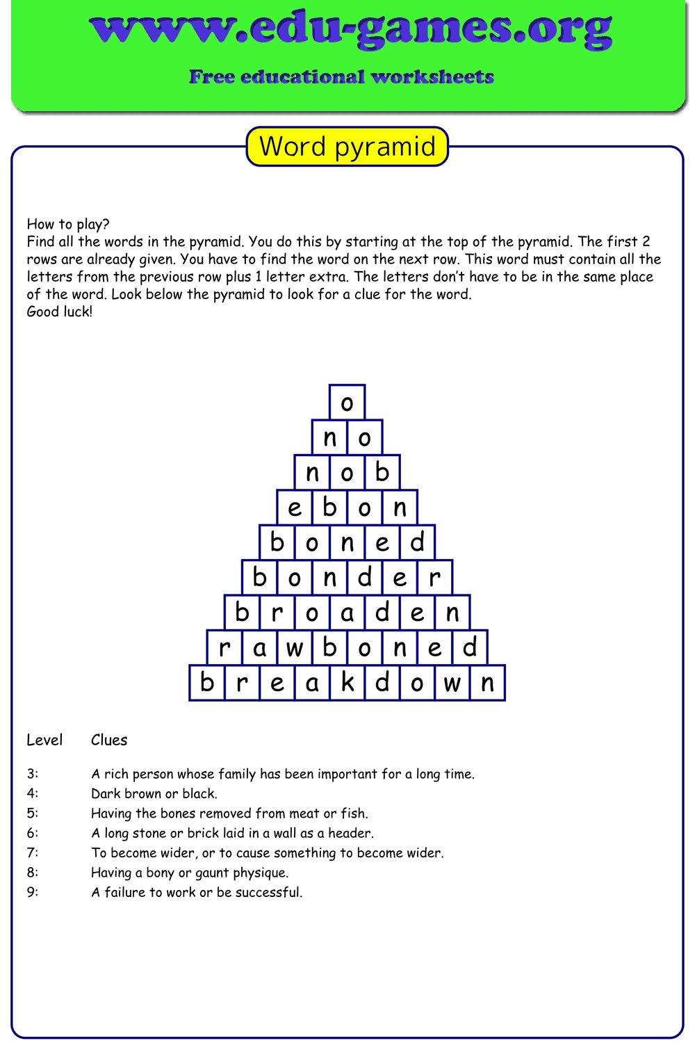 word pyramid puzzle maker